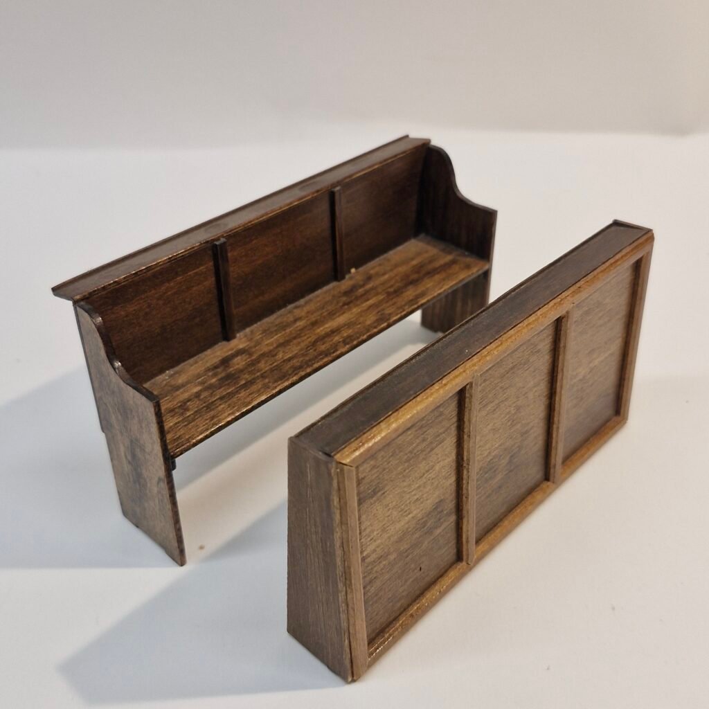 1/12th Scale Dolls House Walnut Pew Seat and front panel British made ...